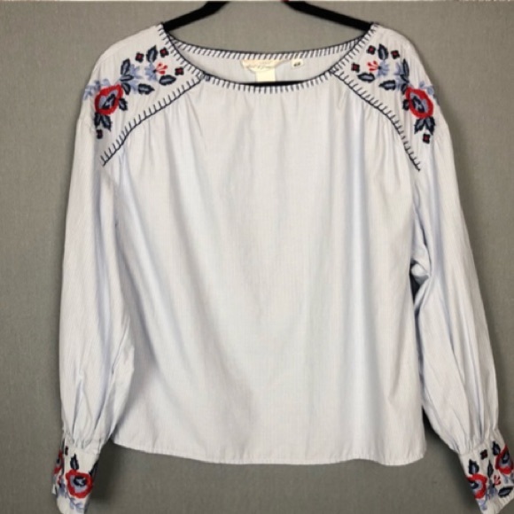 H&M | Tops | Hm Striped Long Sleeve Top Floral Embroidered 2 | Poshmark